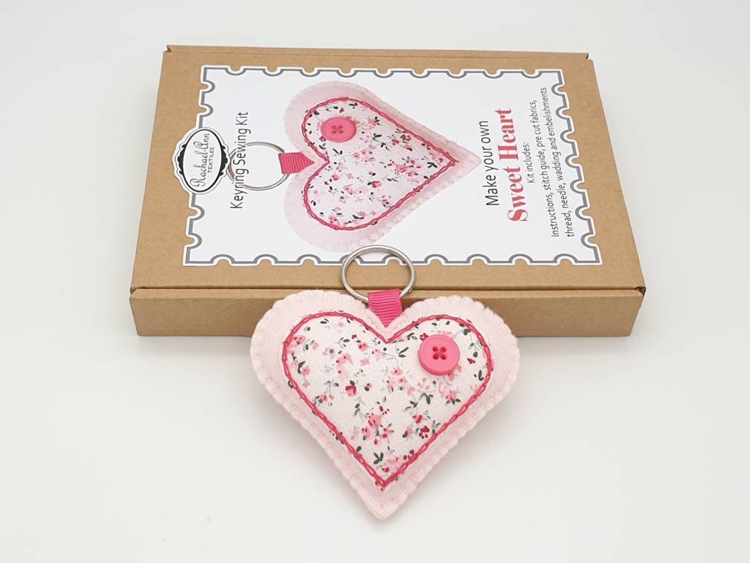 Felt Heart Sewing Craft Kit. Make Your Own Pink Heart Keyring - Etsy
