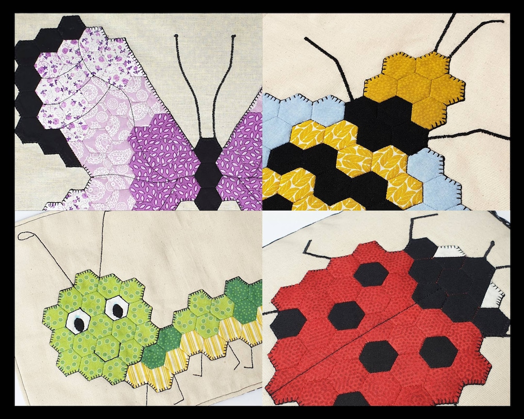 EPP Hexie PDF Ladybird, Caterpillar, Butterfly and Bee English Paper Piecing Instruction Bundle ...