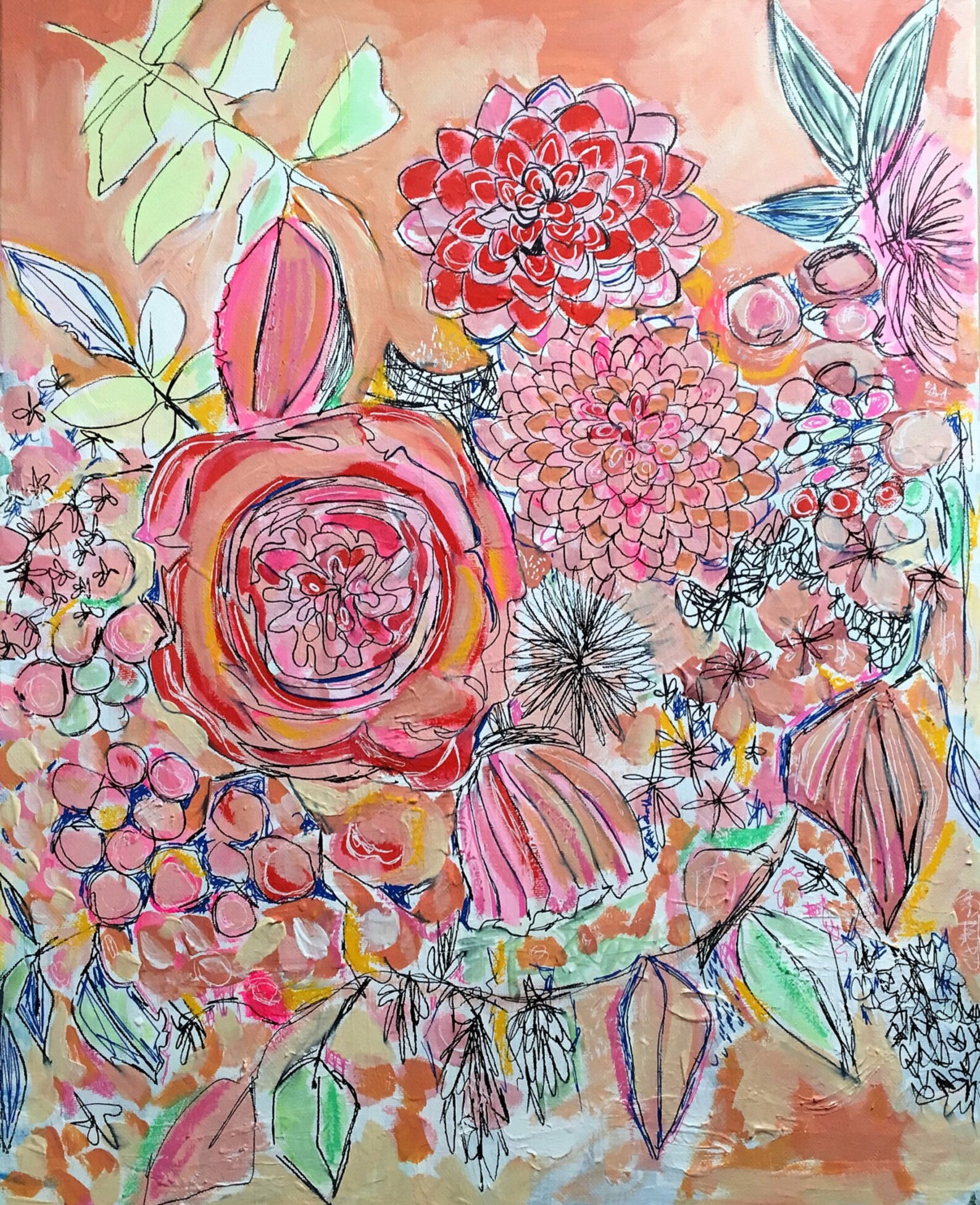 Large Flower Painting Abstract Floral Tropical Flowers | Etsy