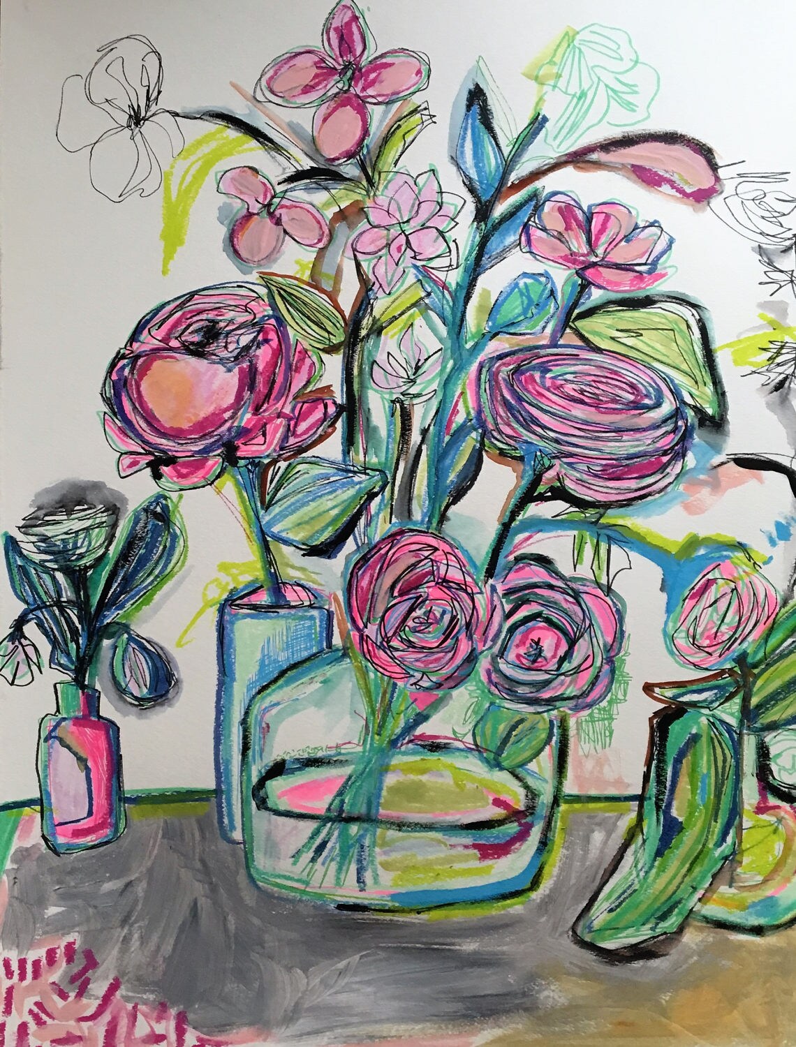 Large Flower Drawing, Flower Painting, Abstract Floral, Tropical ...