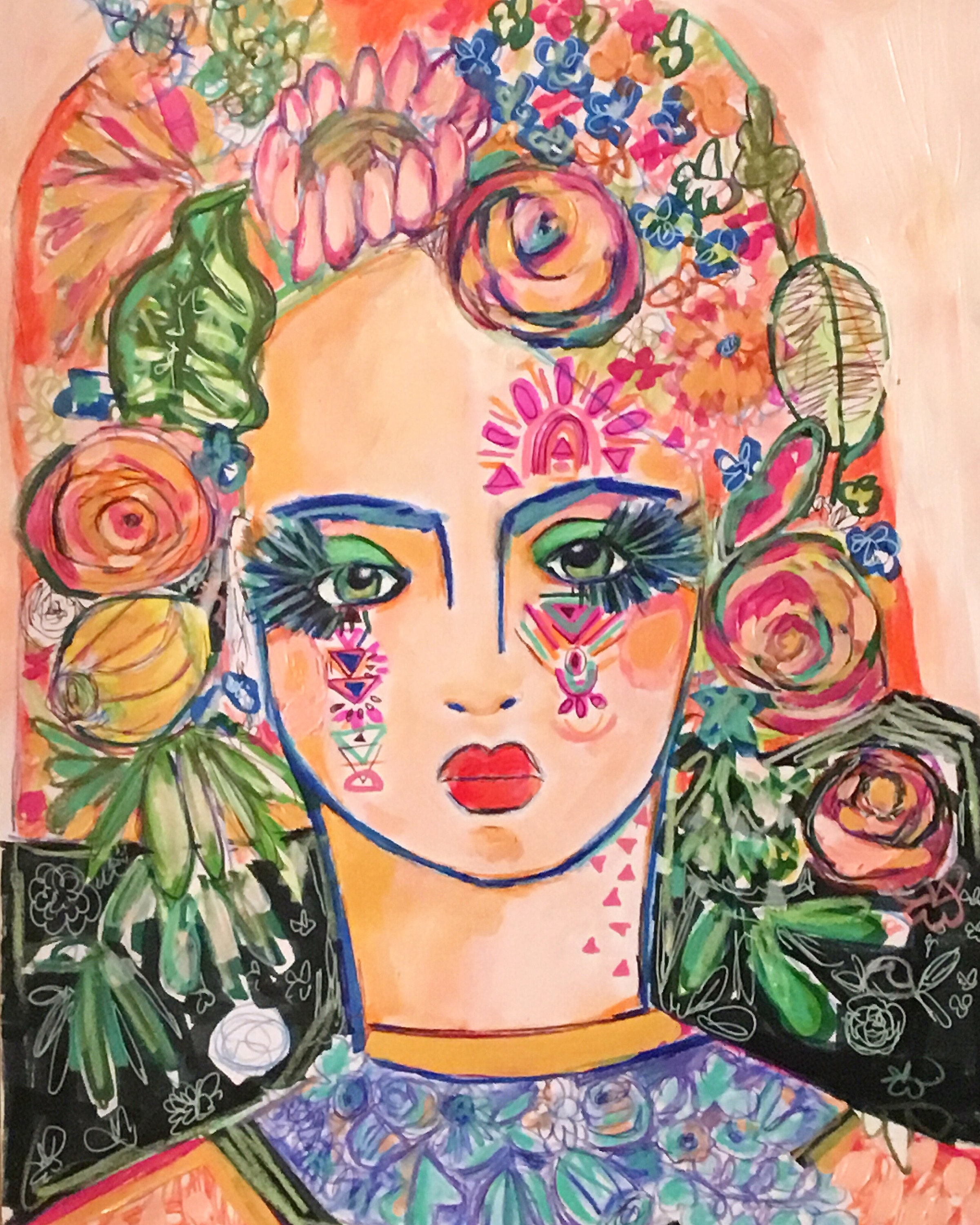 Woman Portrait Art, Bohemian Woman Art, Abstract Portrait, Art ...