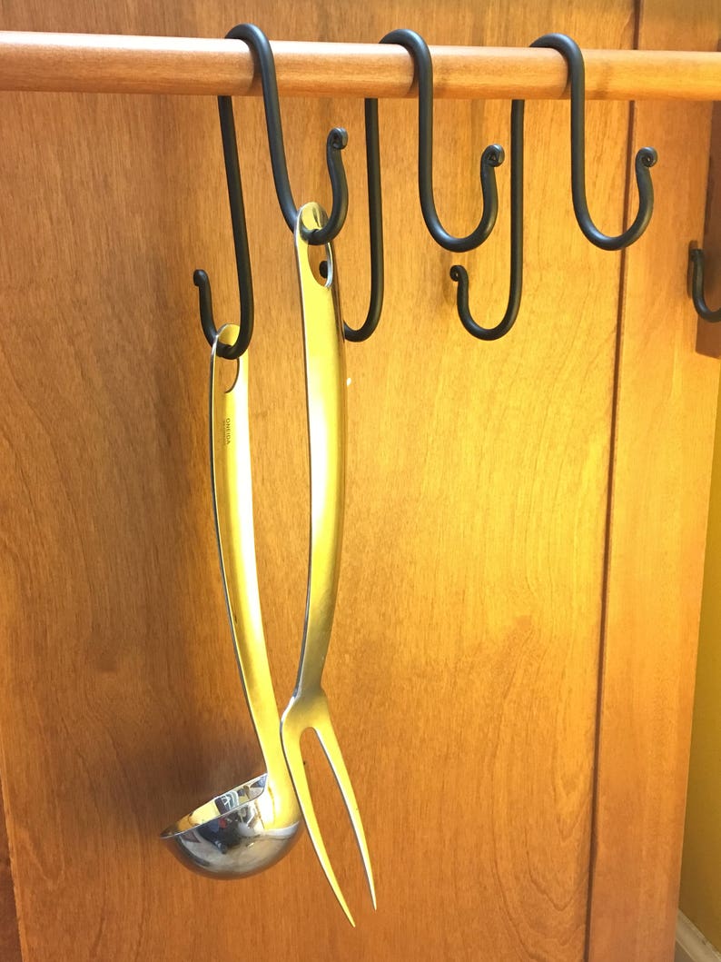 Set Of Six Wrought Iron Double Ended Hooks Rustic Kitchen Etsy