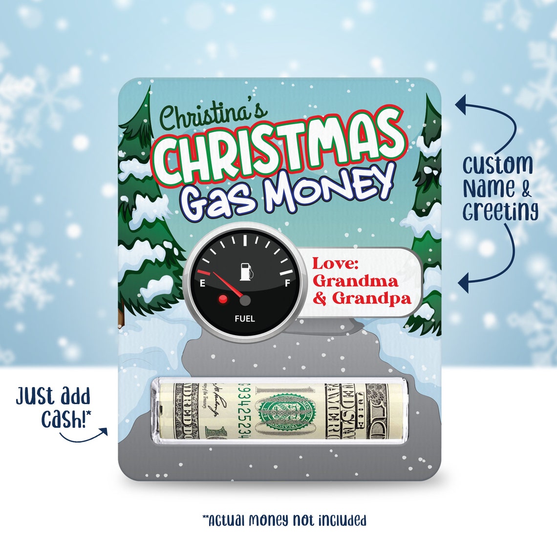Christmas Gas Money Card Holiday Gift Money Envelopes Personalized ...