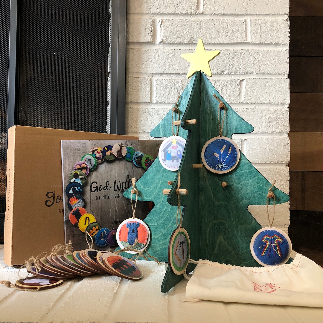 Deluxe Jesse Tree Advent Gift Set: "god With Us" Book + Wooden Ornament ...