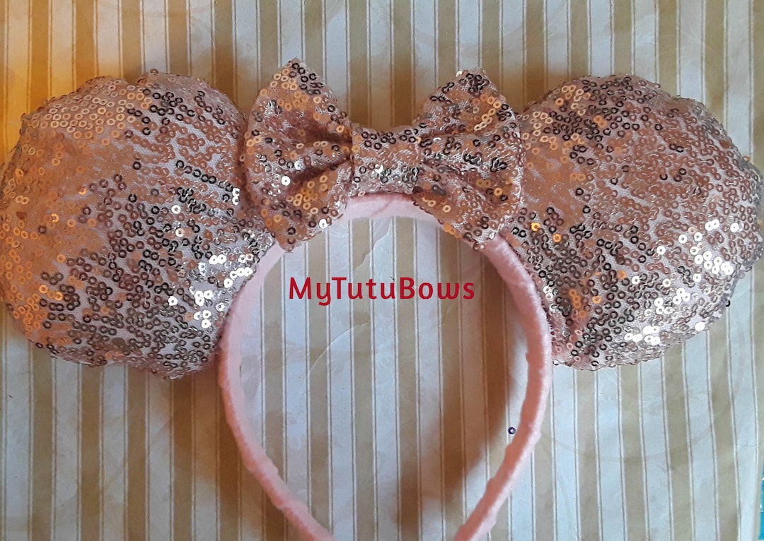 NUEVA MINNIE MOUSE Orejas diadema de oro rosa lentejuelas orejas con ...
