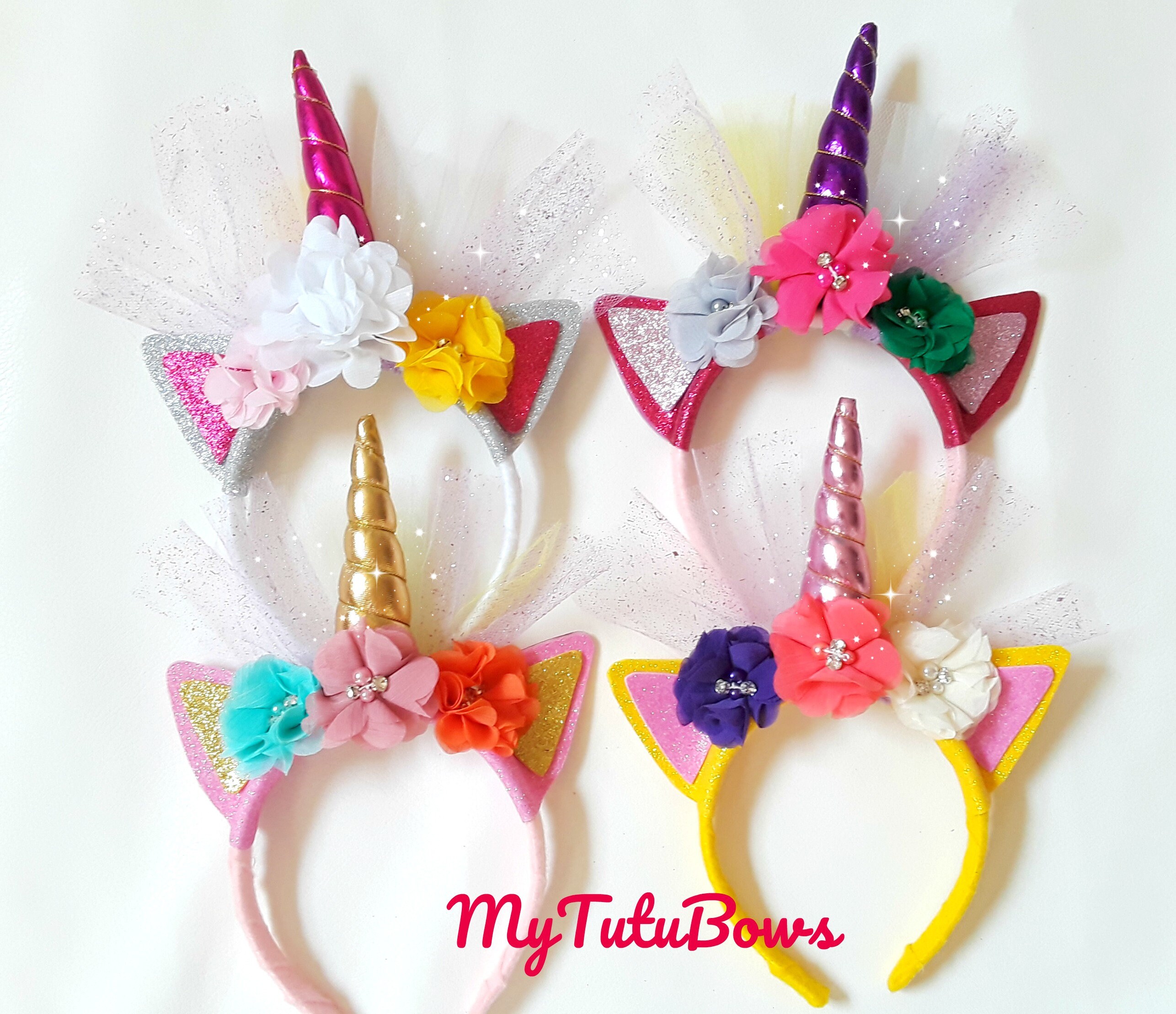 UNICORN HEADBAND Choose Own Colors Horn Gold Jewels Tulle | Etsy