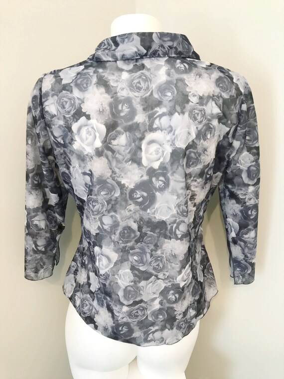 Y2K Blue Floral Sheer Mesh Top - Gem