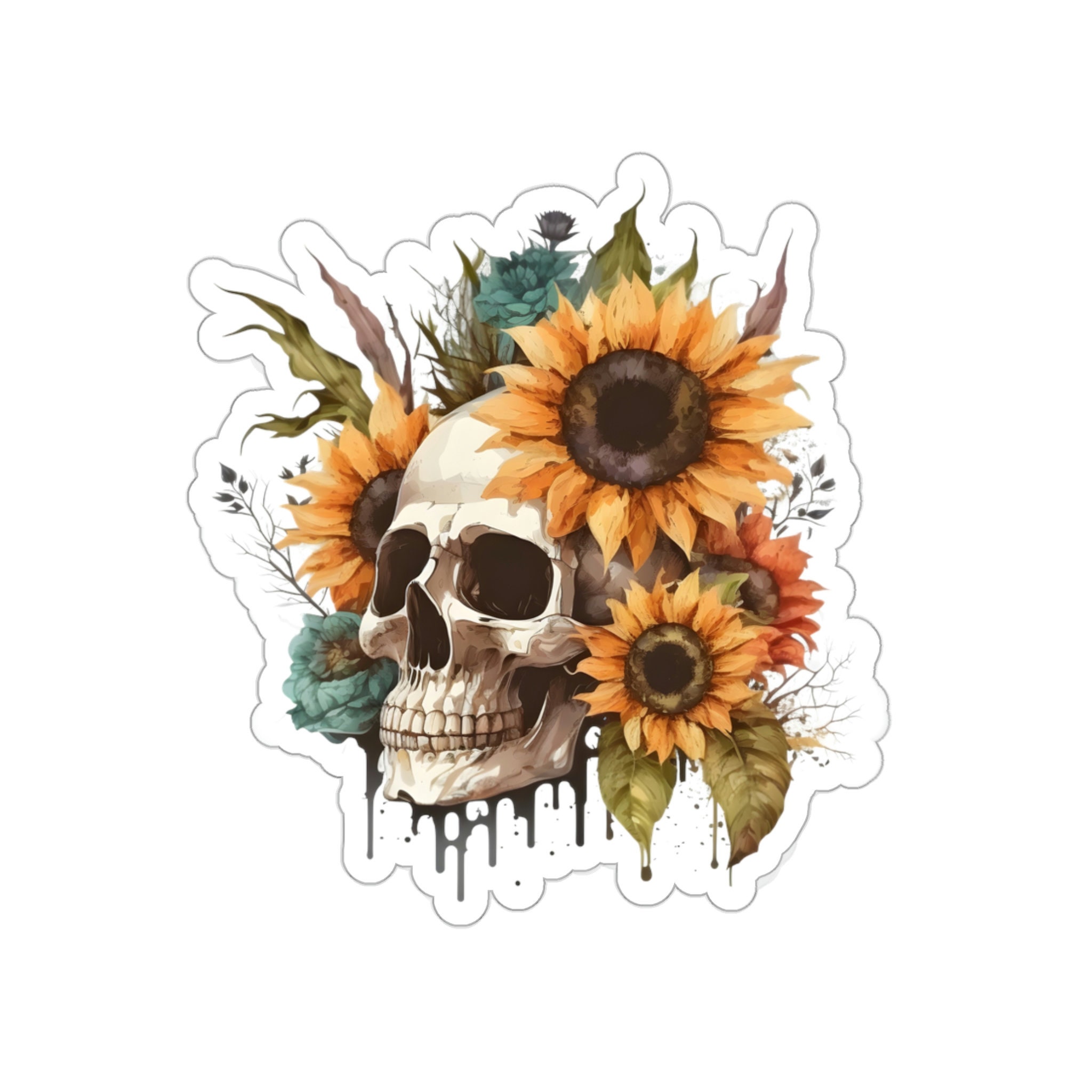 Colorful Skull Sunflowers Kiss-cut Stickers - Etsy