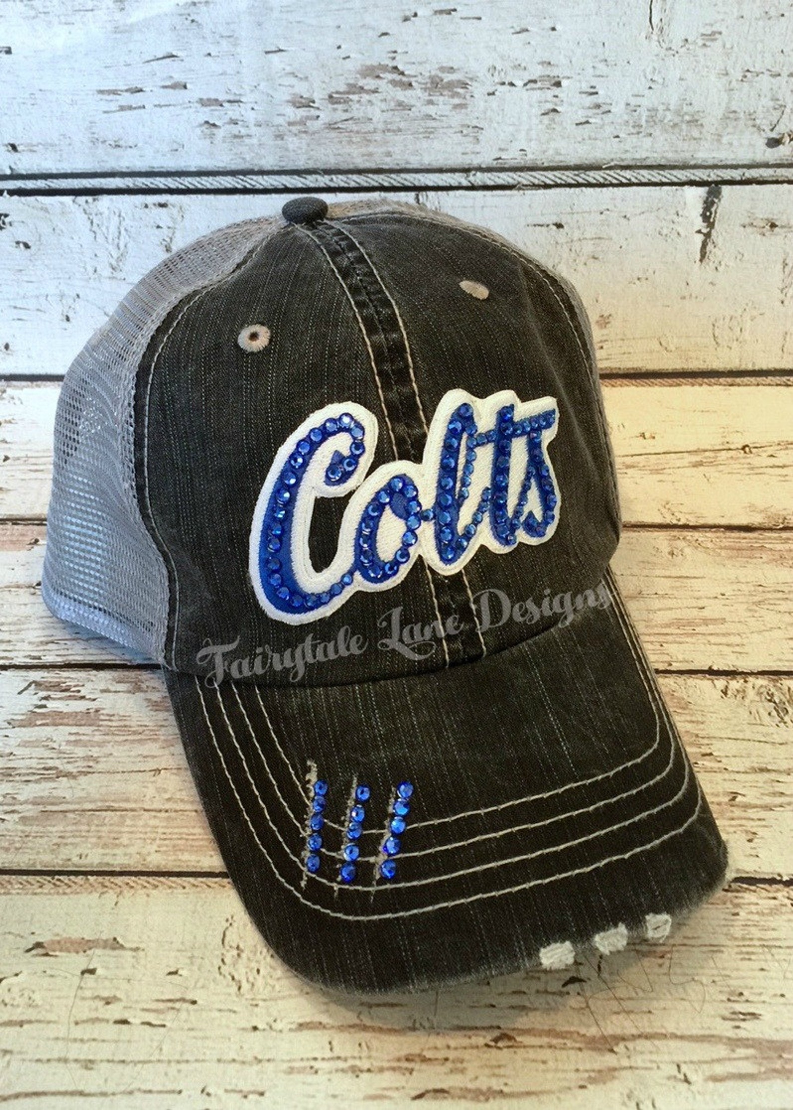 COLTS Bling Hat - Distressed Trucker Cap- Colts Football - Swarovski ...