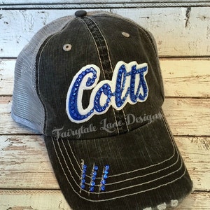 COLTS Bling Hat - Distressed Trucker Cap- Colts Football - Swarovski ...