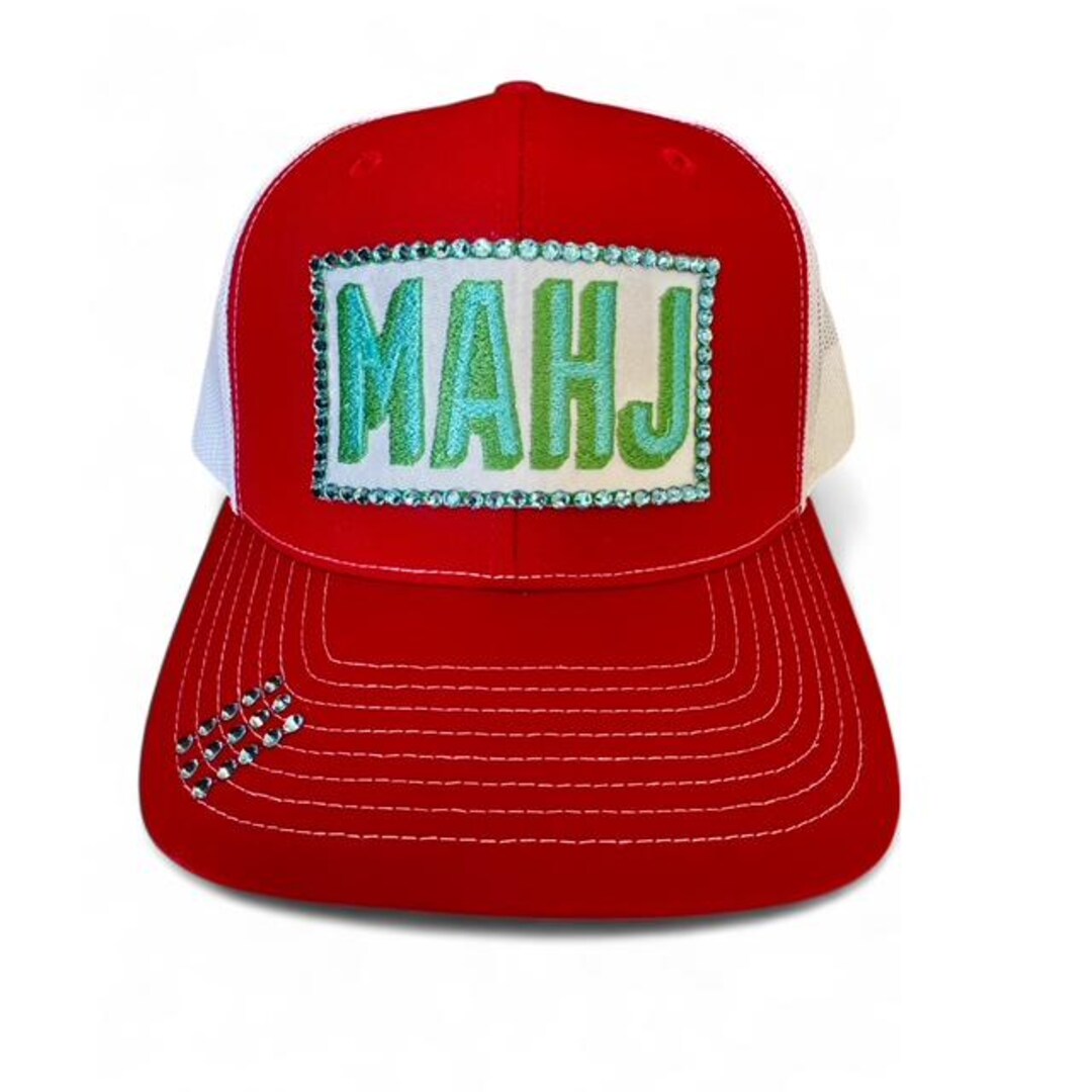 Red With Aqua and Green Mahjong MAHJ Bling Rhinestone Crystal Hat - Etsy