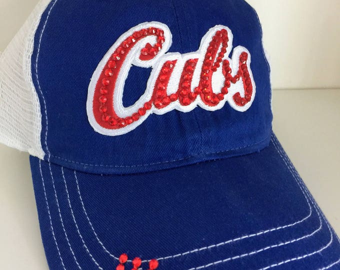 CUBS Bling Hat - Distressed Trucker Cap- Cubs Baseball - Swarovski ...
