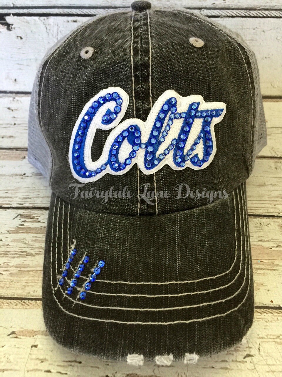 COLTS Bling Hat - Distressed Trucker Cap- Colts Football - Swarovski ...