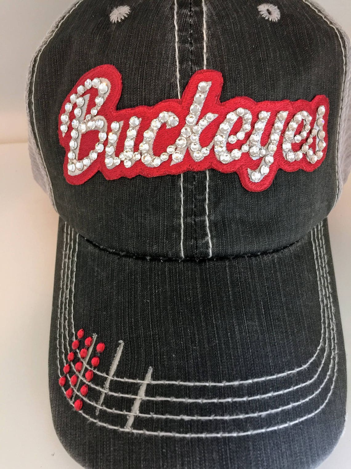 BUCKEYES Bling Hat - Distressed Trucker Cap- Ohio State Football ...