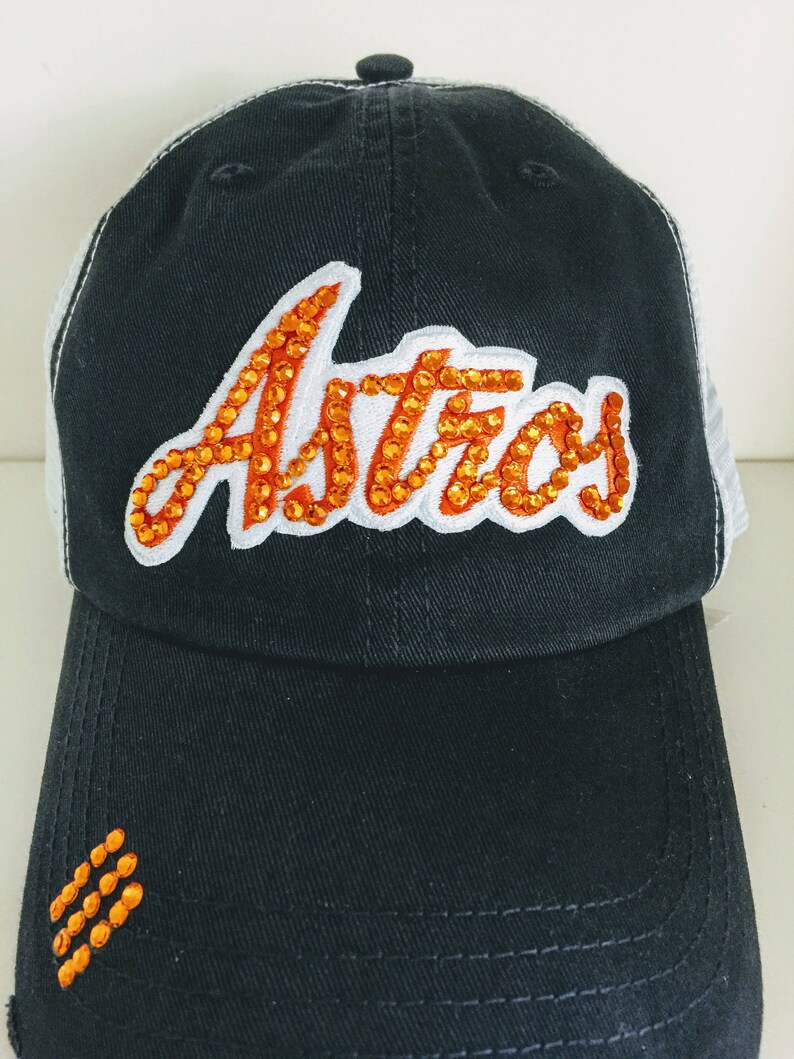 ASTROS Bling Hat - Distressed Trucker Cap- Astros Baseball - Swarovski ...