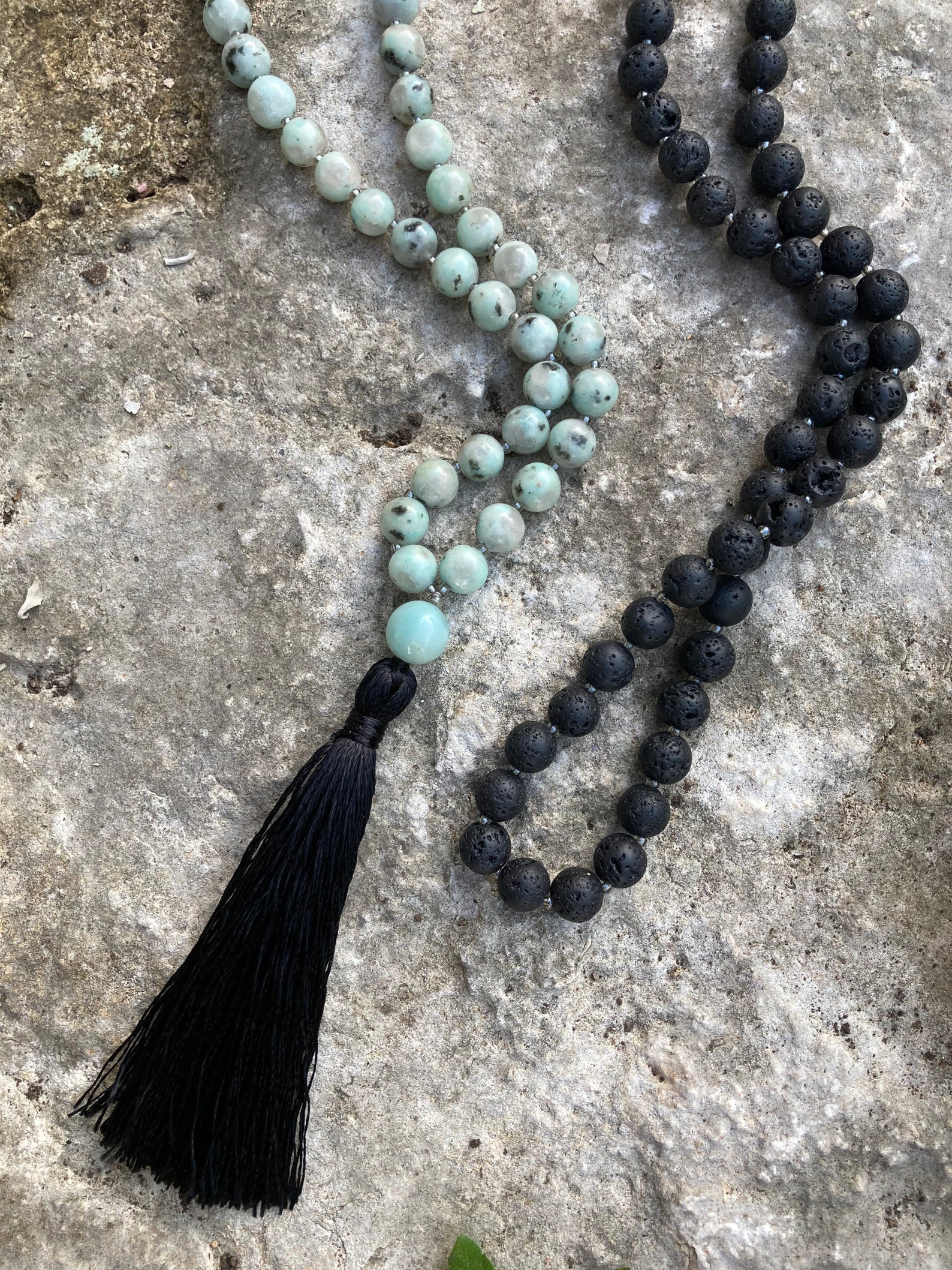 Sesame Jasper and Lava Stone Mala Necklace | Traditional 108 Prayer ...