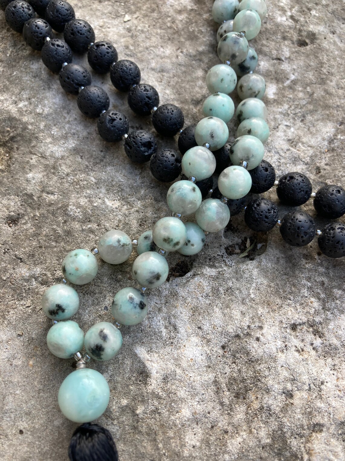 Sesame Jasper and Lava Stone Mala Necklace | Traditional 108 Prayer ...