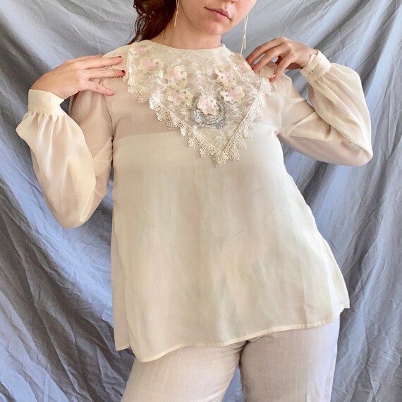 vintage sheer cream blouse - Gem