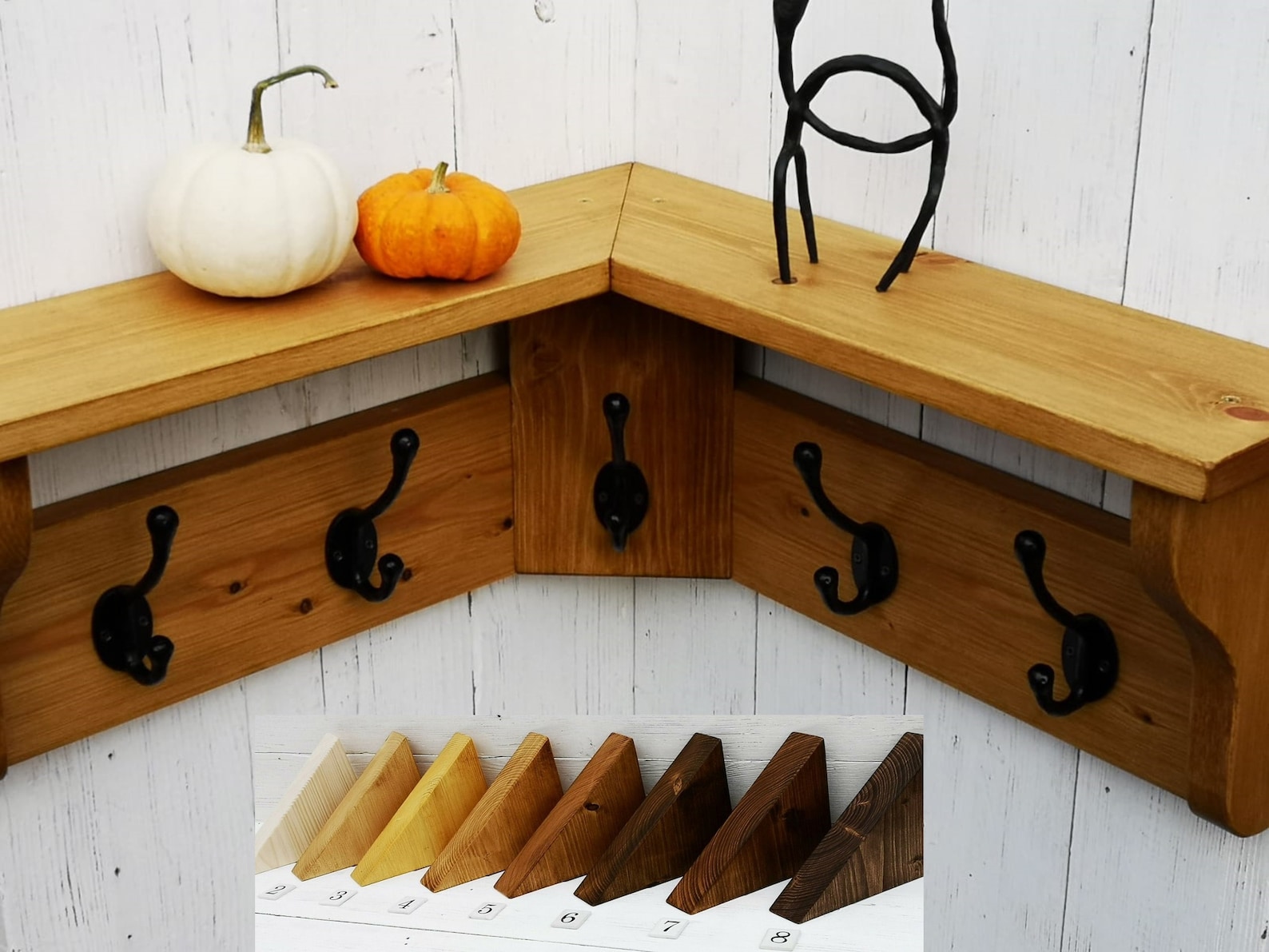 Solid Wood Hat&coat CORNER Rack With Shelf Rustic Look Cast - Etsy