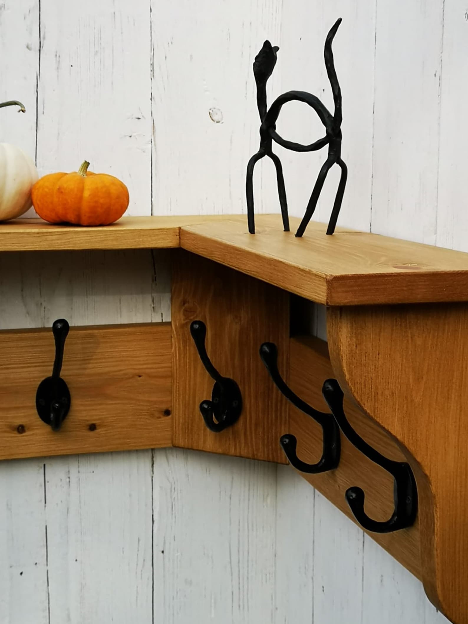 Solid Wood Hat&coat CORNER Rack With Shelf Rustic Look Cast - Etsy