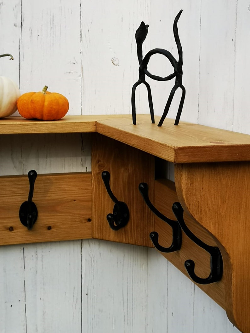 Solid Wood Hat&coat CORNER Rack With Shelf Rustic Look Cast - Etsy