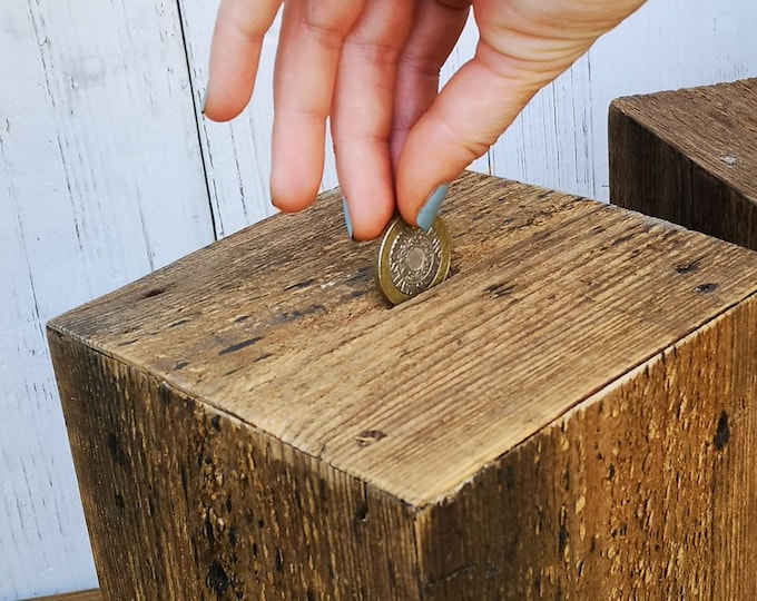 Reclaimed Rustic Handmade Natural Wooden Large Money Box, Coins Piggy ...