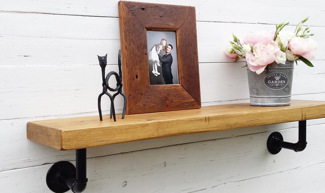 Solid Wood Wooden Chunky Rustic Shelf With Black INDUSTRIAL | Etsy