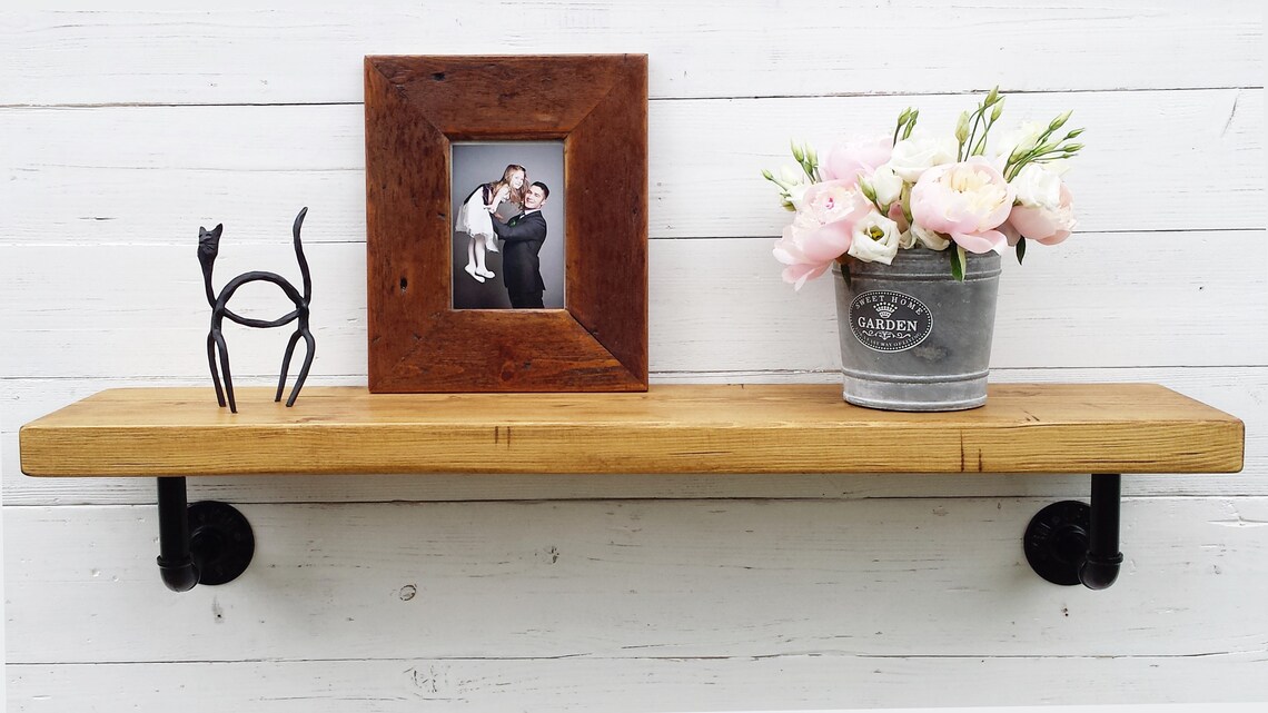 Solid Wood Wooden Chunky Rustic Shelf With Black INDUSTRIAL - Etsy