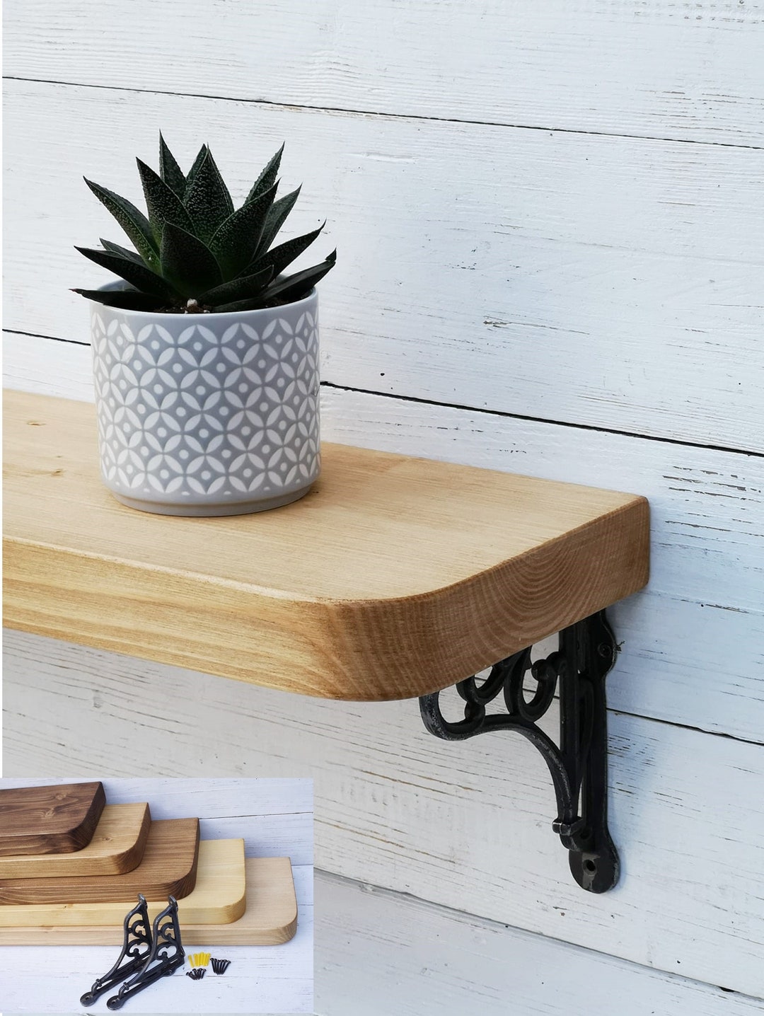 14cm/17cm/20cm Depth - Rustic Chunky Radiator Mantel Shelf Round Curved ...