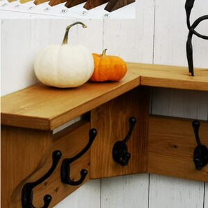 Solid Wood Hat&coat CORNER Rack With Shelf Rustic Look, Cast Iron Hooks ...