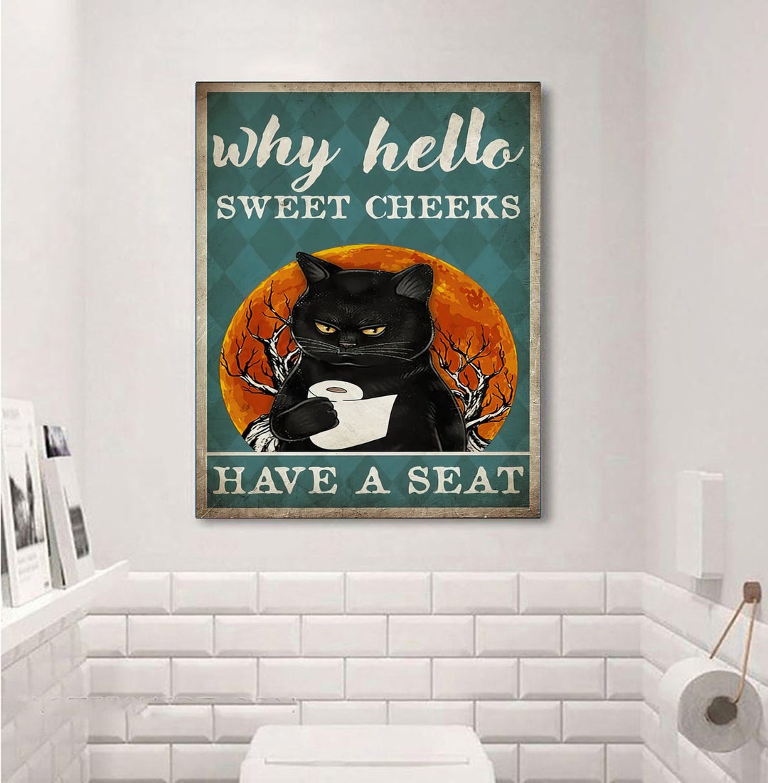 Why Hello Black Cat Halloween Toilet Poster, Have a Seat Grumpy Cat ...