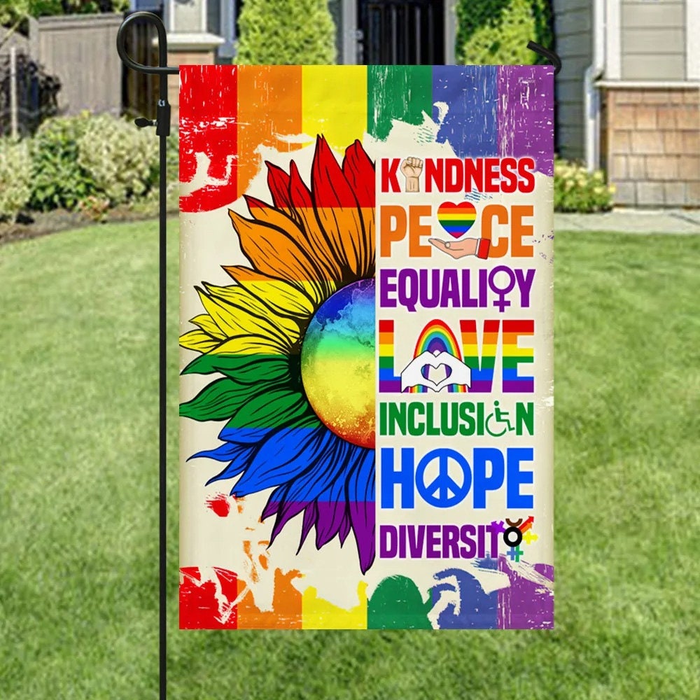 Support LGBT Double Sided Flag, Kindness Peace Equality Love LGBTQ ...