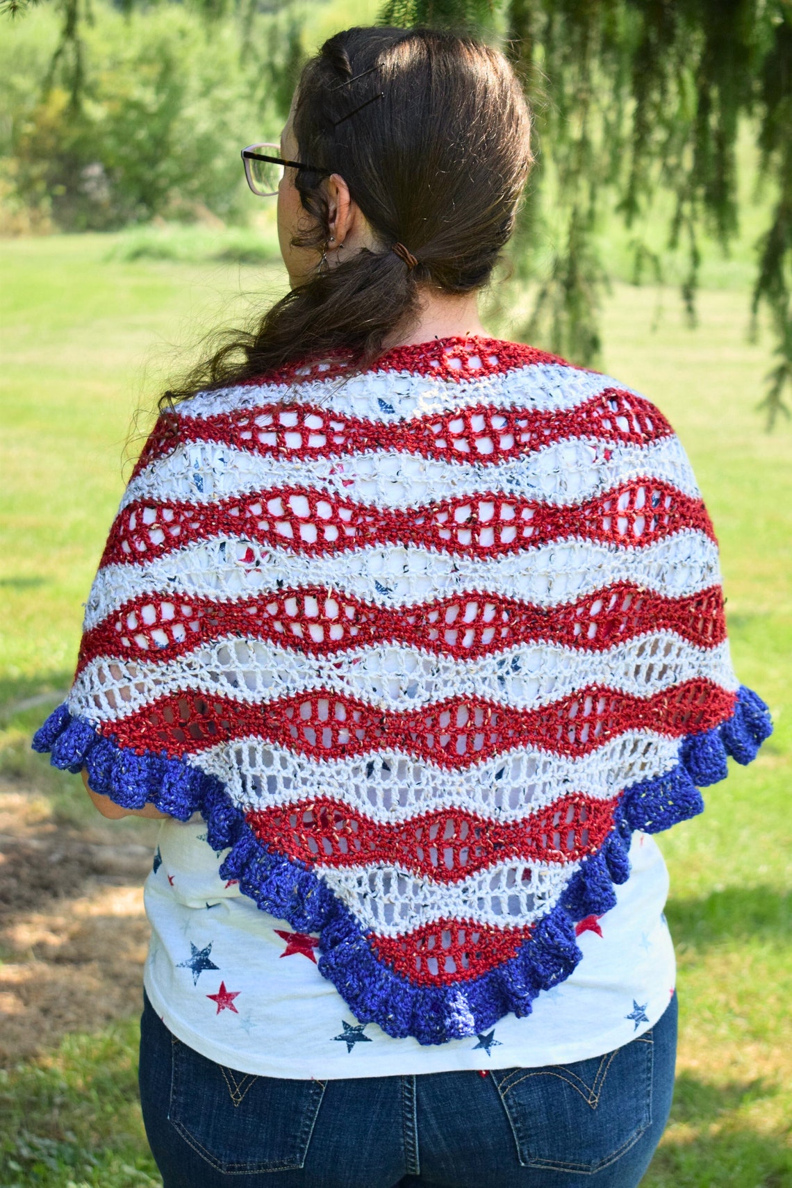 Waves and Ruffles Crochet Shawl Pattern | Patriotic Crochet Scarf ...