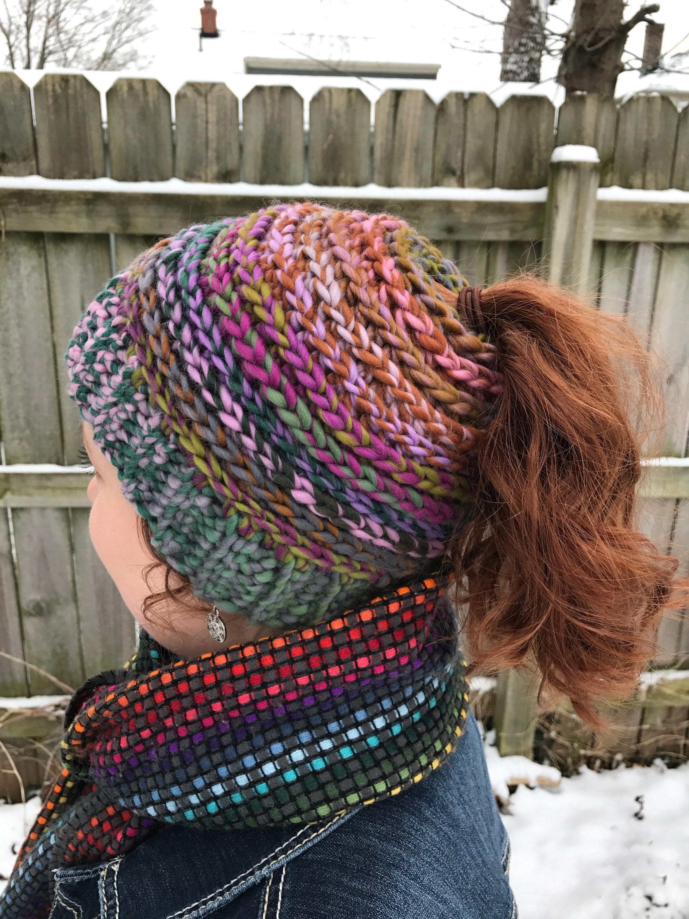 Messy Bun Ponytail Hat Pattern | PDF CROCHET PATTERN | Chunky Winter ...