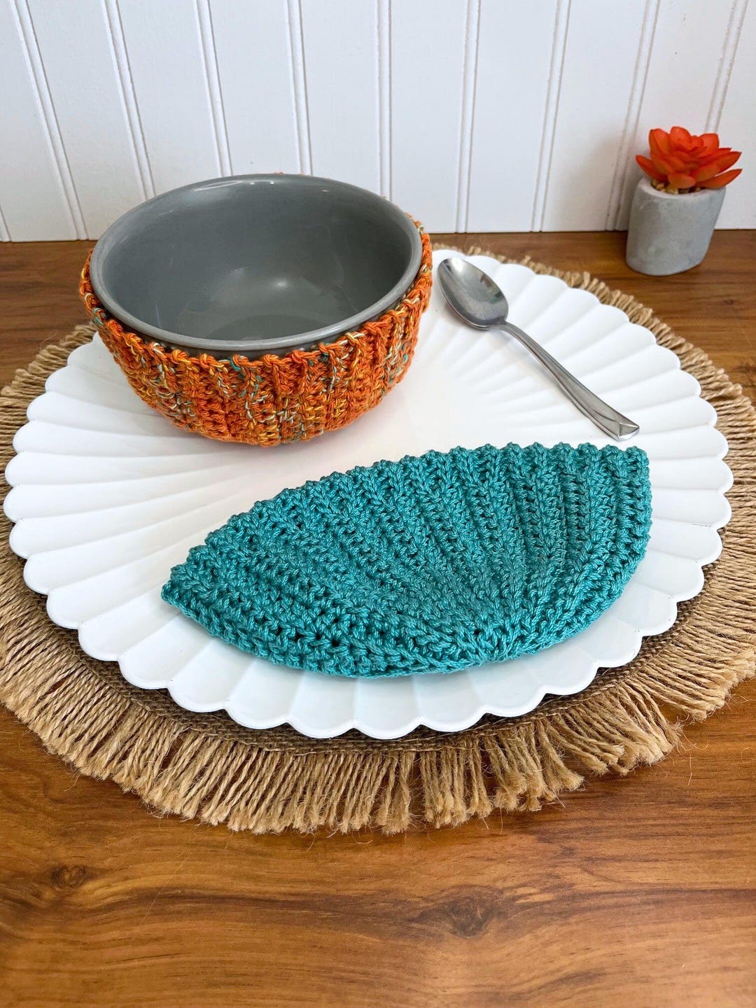 Easy Crochet Bowl Cozy Pattern Worked in Rows, Crochet Kitchen Soup ...