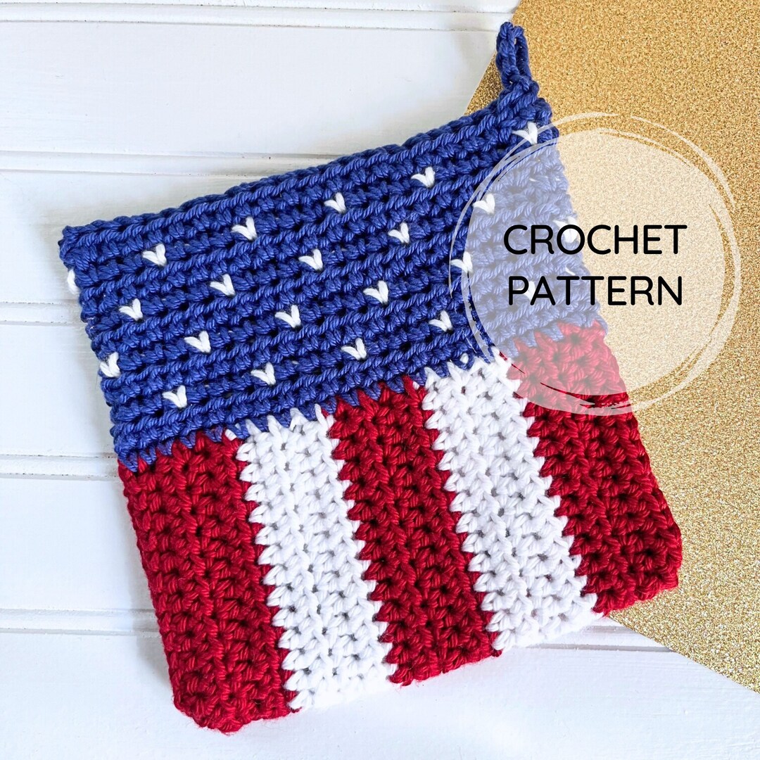 Patriotic Crochet Hot Pad Pattern | American Flag Potholder | Square ...
