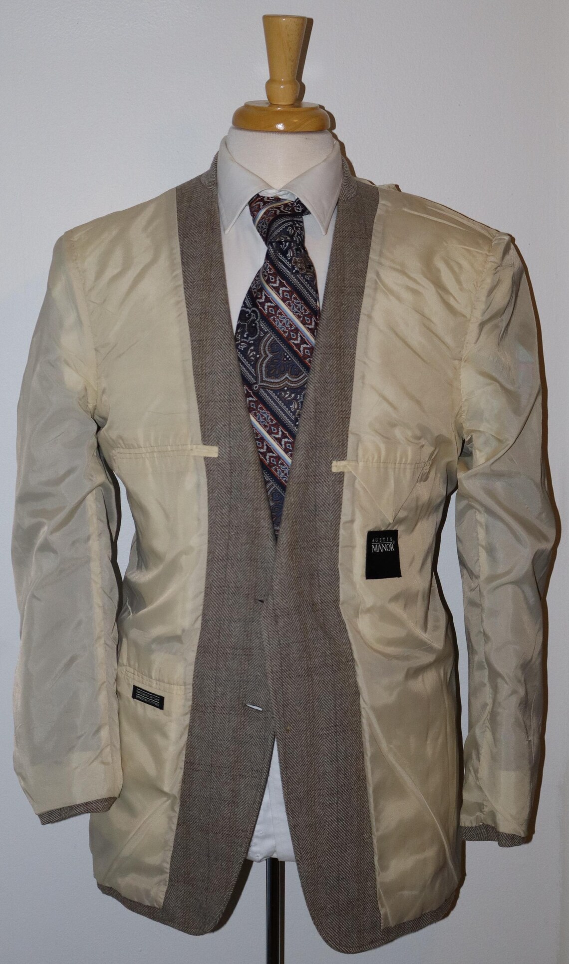 Vintage Austin Manor Wool Blazer 42L, Beige Blue Plaid, MOD Style - Etsy