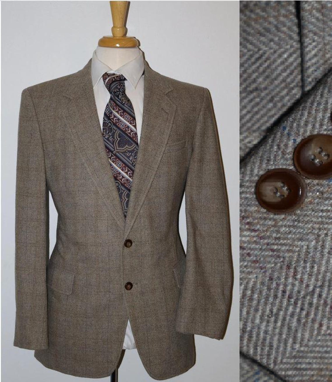 Vintage Austin Manor Wool Blazer 42L, Beige Blue Plaid, MOD Style - Etsy