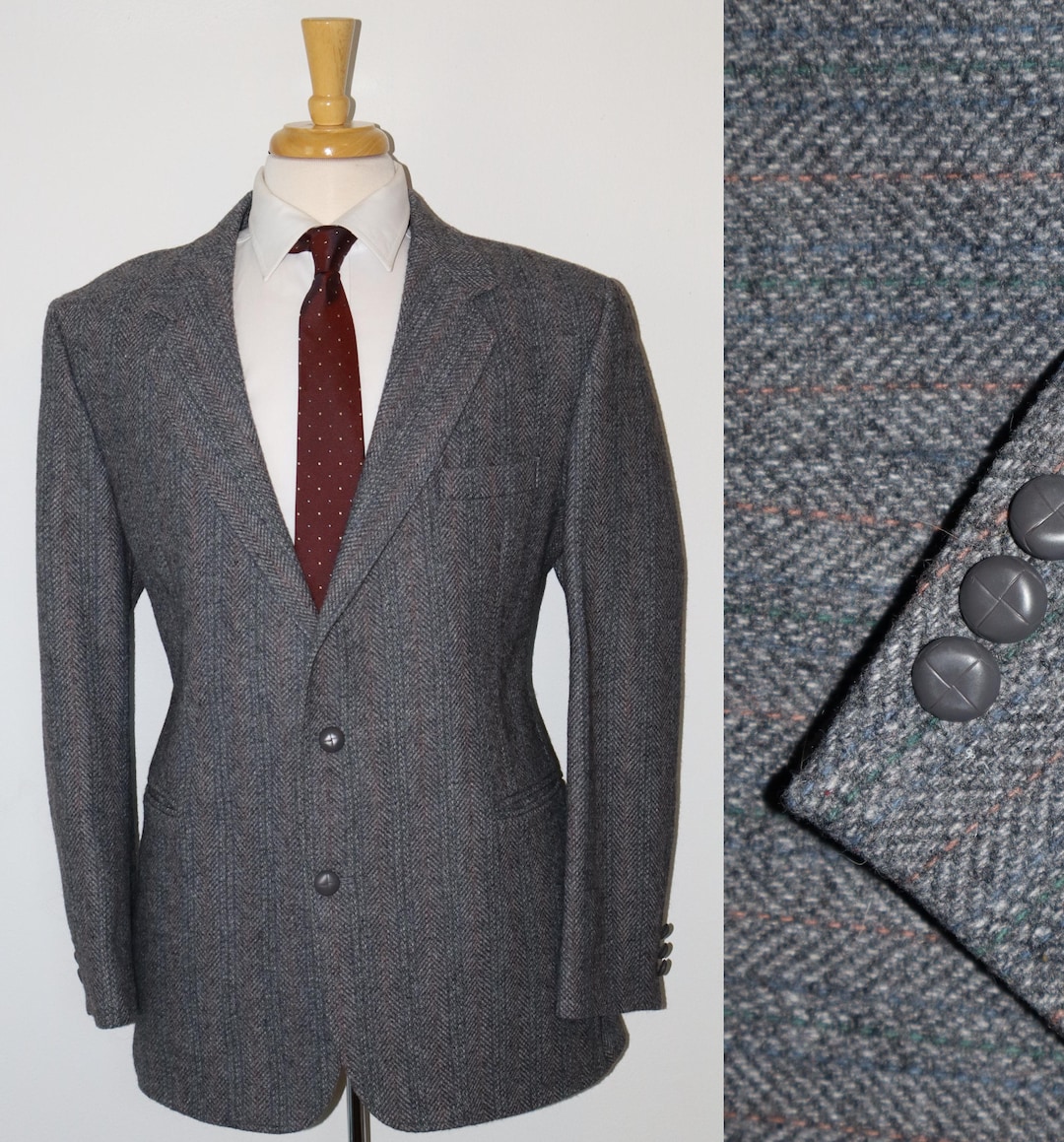 46S Mens Haggar Gray Herringbone Vintage Wool MOD Sports Coat Tweed ...
