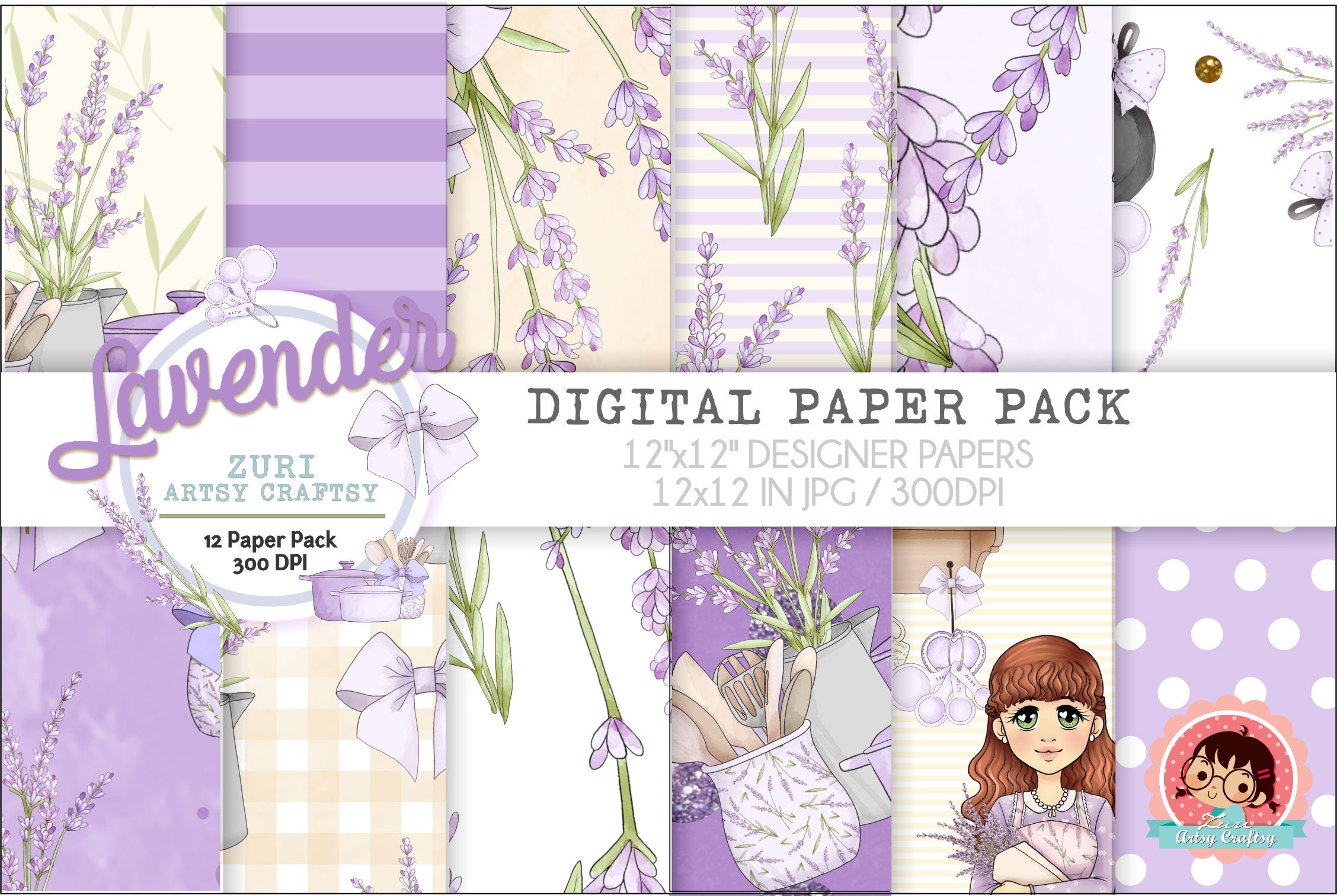 Lavender Paper Collection Digital Papers Lavender Pattern - Etsy 日本