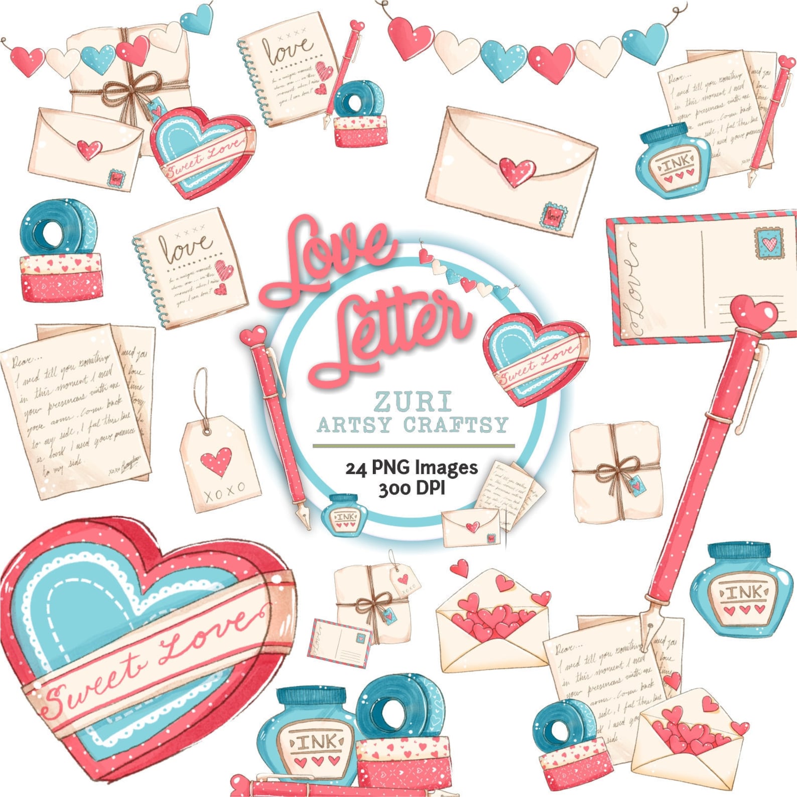 Love Letter Clipart Set Clipart Digital Images Digital | Etsy