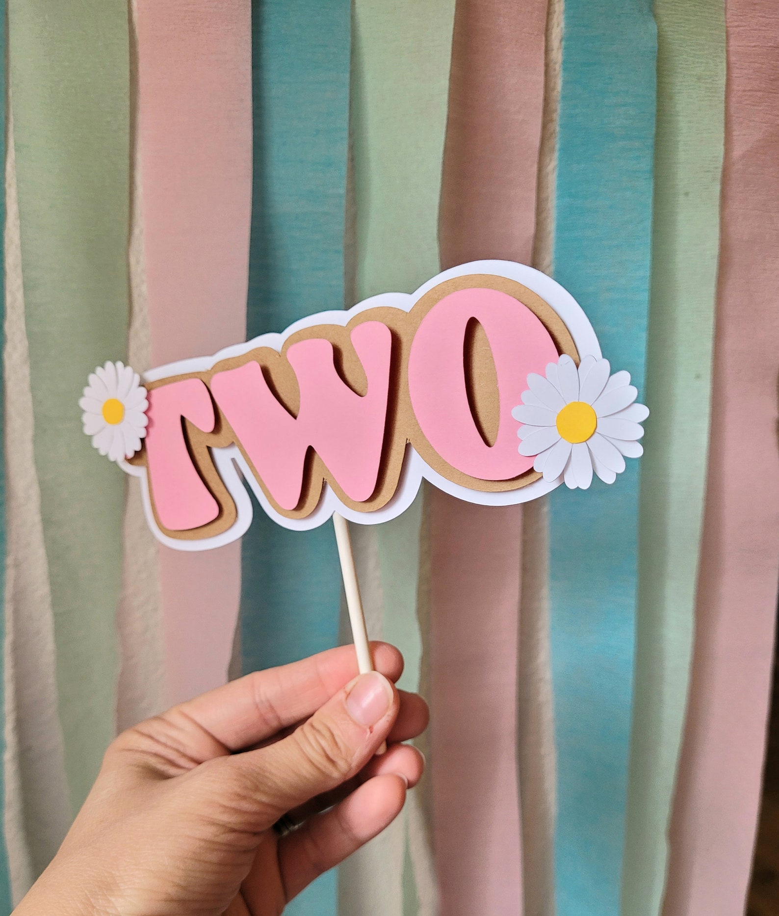 Two Groovy Cake Topper 2nd Retro Two Daisy Cake Topper for Second ...