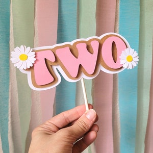 Two Groovy Cake Topper 2nd Retro Two Daisy Cake Topper for Second ...