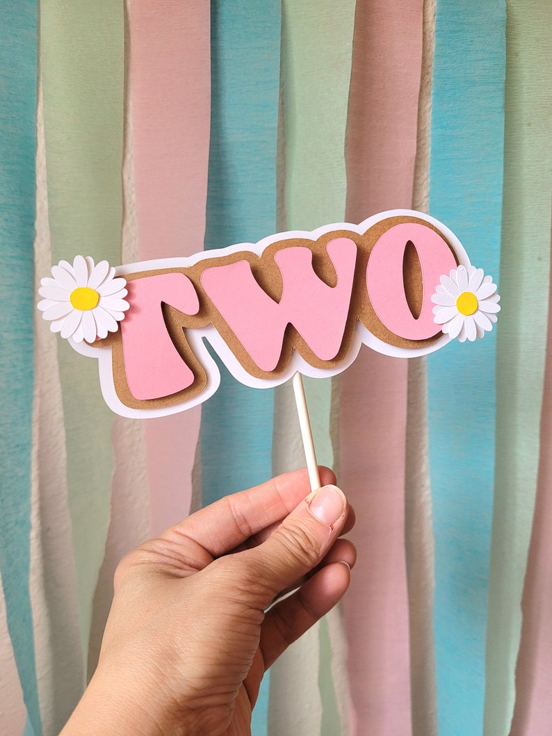 Two Groovy Cake Topper 2nd Retro Two Daisy Cake Topper for Second ...