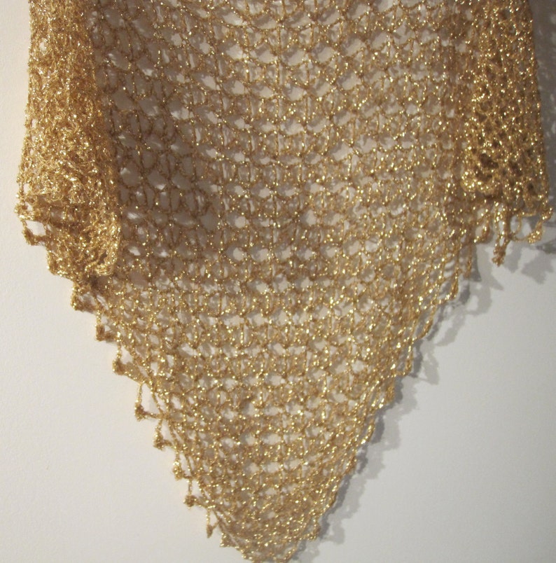 Gold Shiny Shawl, Hand Crocheted Champagne Gold Shawl Beaded Sleeveless ...