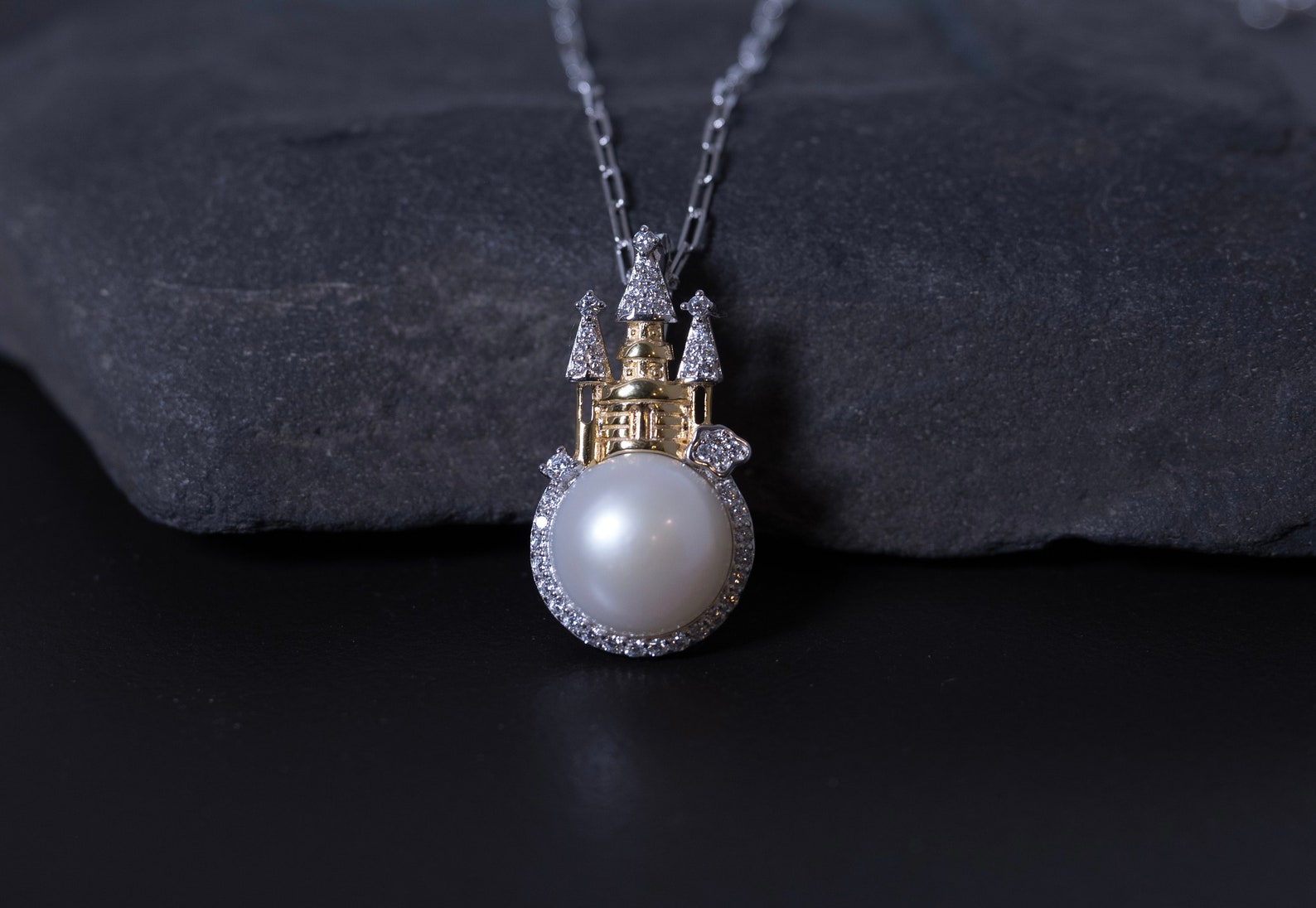 Beautiful Natural White Pearl Castle Pendant Enhancer W/cubic Zirconia ...