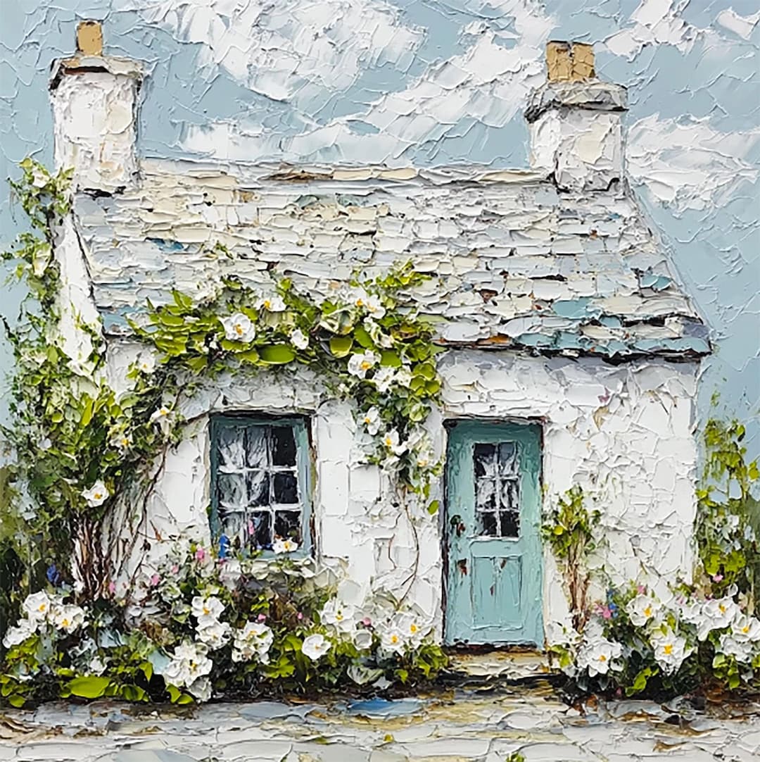 Irish Cottage Painting Original Art Impasto Oil Cottagecore Artwork ...