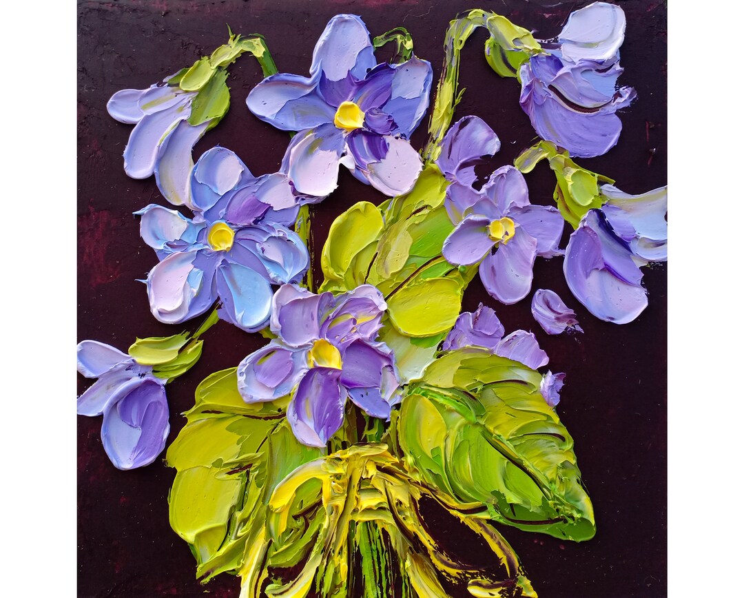 Violet Painting Floral Original Art 8 X 8 Impasto Oil Painting Flower ...