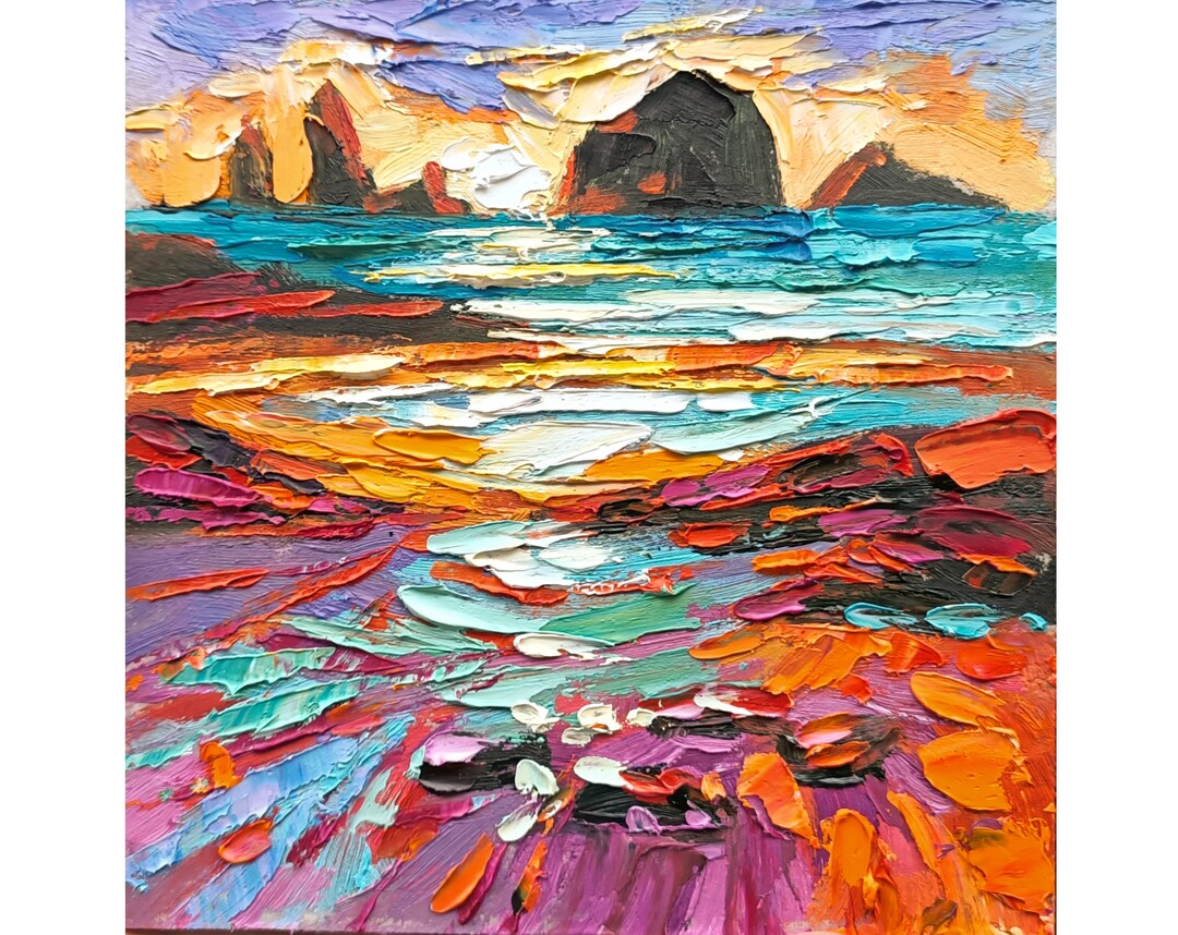 Cannon Beach Painting Oregon Original Art Seascape Impasto Oil Painting ...