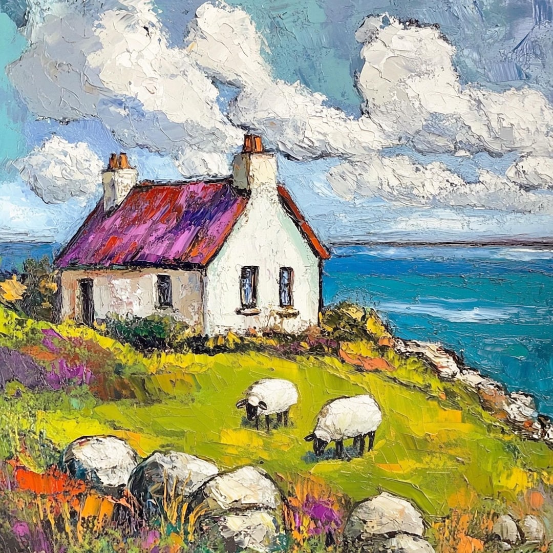 Ireland Painting Irish Cottage Original Art Sheeps Painting Landscape ...